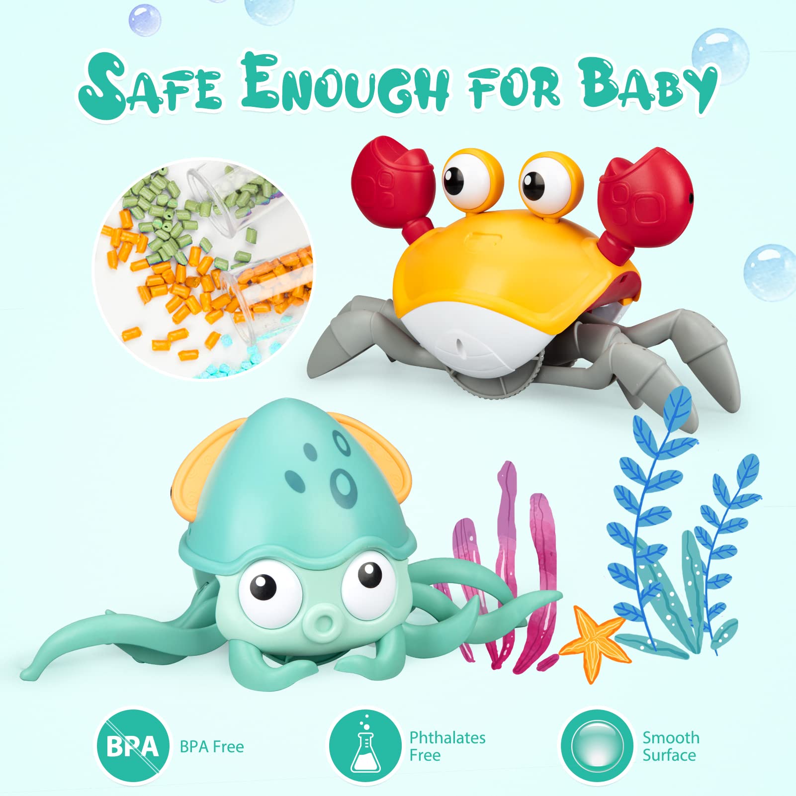 Baby Toys Crawling Crab and Octopus, Toddler Crawling Toys Automatically Avoid Obstacles, LED Light and Music Guide Baby to Crawl, Infant Toys Interactive Learning Development for Newborn Boys Girls