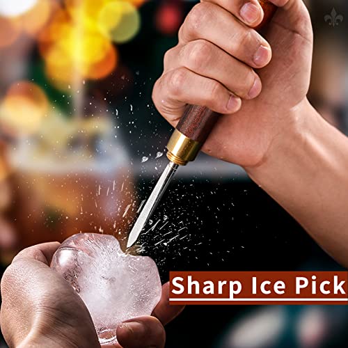 Ice Pick Set of 2 Three Pronged Ice Pick, Stainless Steel Ice Pick with Wood Handle, Durable Carving Bartender Tool (7.2inch 2pcs)