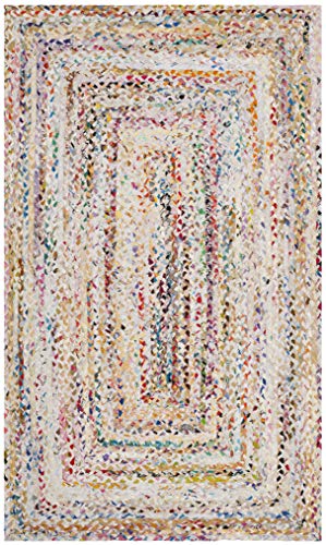 SAFAVIEH Braided Collection Accent Rug - 3' x 5', Ivory & Multi, Handmade Boho Reversible Cotton, Ideal for High Traffic Areas in Entryway, Living Room, Bedroom (BRD210B)