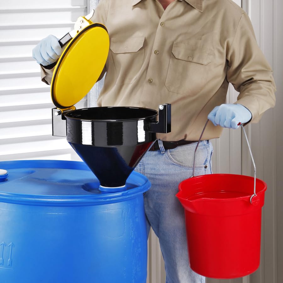 PIG Drum Funnel | Burpless Steel Drum Funnel | for 20 to 55 Gallon Steel or Poly Drums w/ 2" NPT | Overfill Preventer | 15" L x 11.25" W x 15" H | Red | DRM1127-RD-NPT