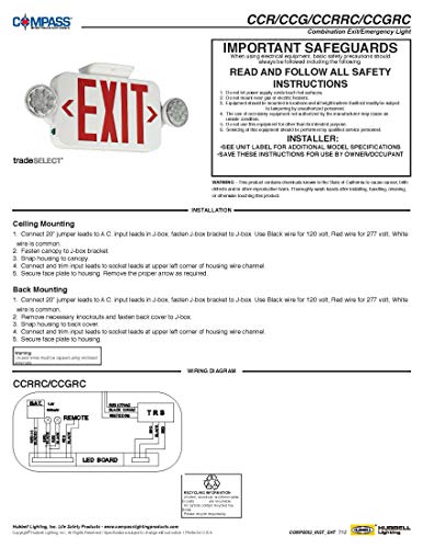 HUBBELL CCR, Remote Compatible Combination Outdoor Emergency Light and Red Letter Exit Sign, with 120/277VAC, 60Hz Input, 2 Fully Adjustable LED Lamps, 18 in x 2 in x 8.2 in, White