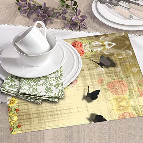 Flowers Butterfly Printed Drying Mat For Kitchen Ultra Absorbent Microfiber Dishes Drainer Mats Non-Slip Silicone Quick Dry Pad - 18 X 16inch