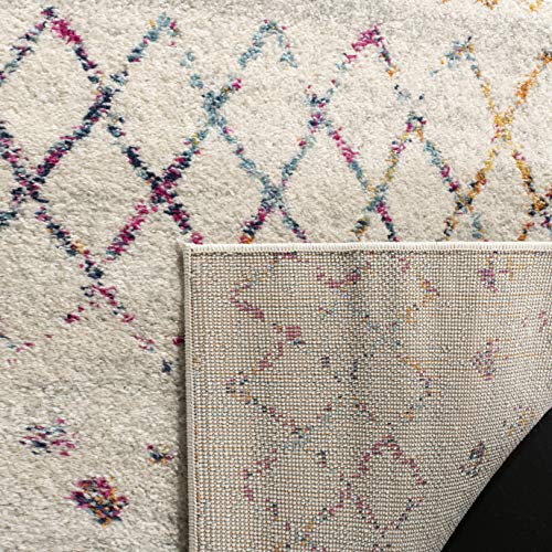 SAFAVIEH Madison Collection 6'7" Square Ivory / Fuchsia MAD798A Moroccan Boho Distressed Non-Shedding Living Room Bedroom Dining Home Office Area Rug