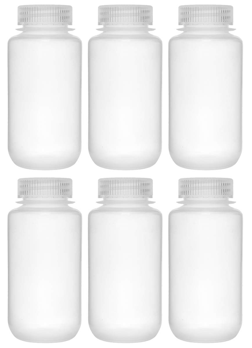 EISCO 6PK Reagent Bottles, 250ml - Wide Mouth with Screw Cap - Polypropylene - Translucent Labs