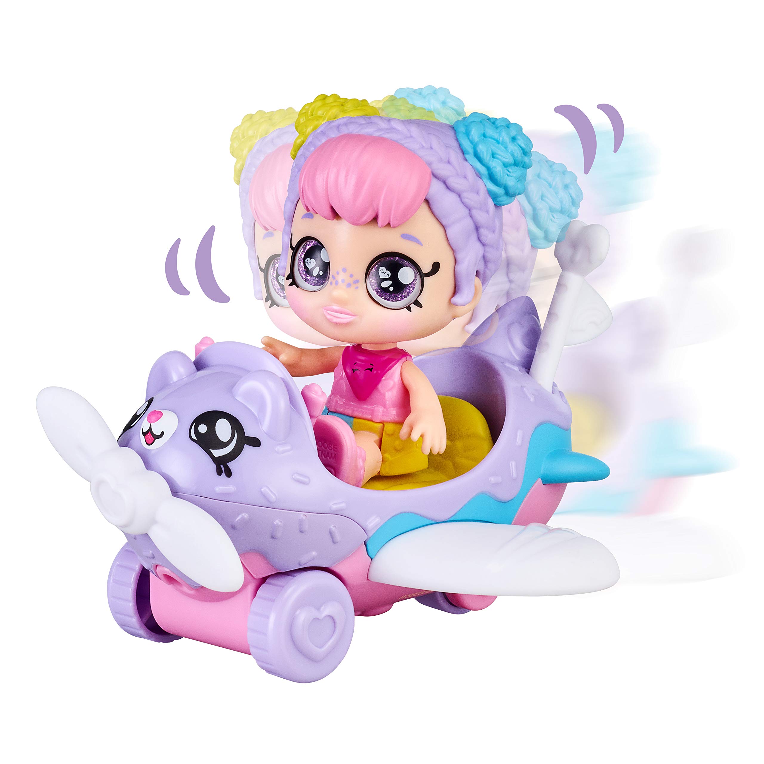 Kindi Kids Minis - Rainbow Kate's Airplane - Collectible Vehicle and Posable Bobble Head Figurine 2pc