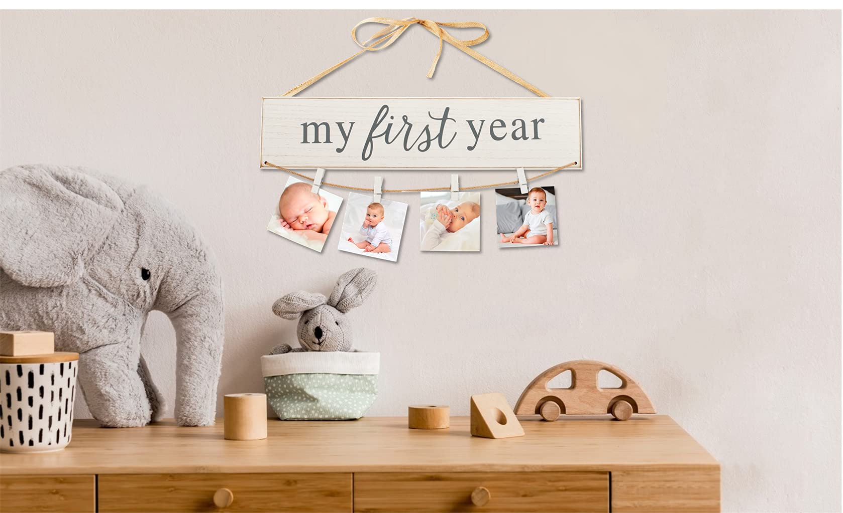 Baby´s First Year Frame | Awesome Gift for Expecting Parents | Hang Picture Frame for Photo Memories | Newborn Keepsake Frame (22 x 5 Inches)