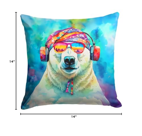 Caroline's Treasures DAC4028PW1414 Hippie Animal Polar Bear Throw Pillow Machine Washable, Indoor Outdoor Decorative Pillow for Couch, Bed or Patio, 14Hx14W