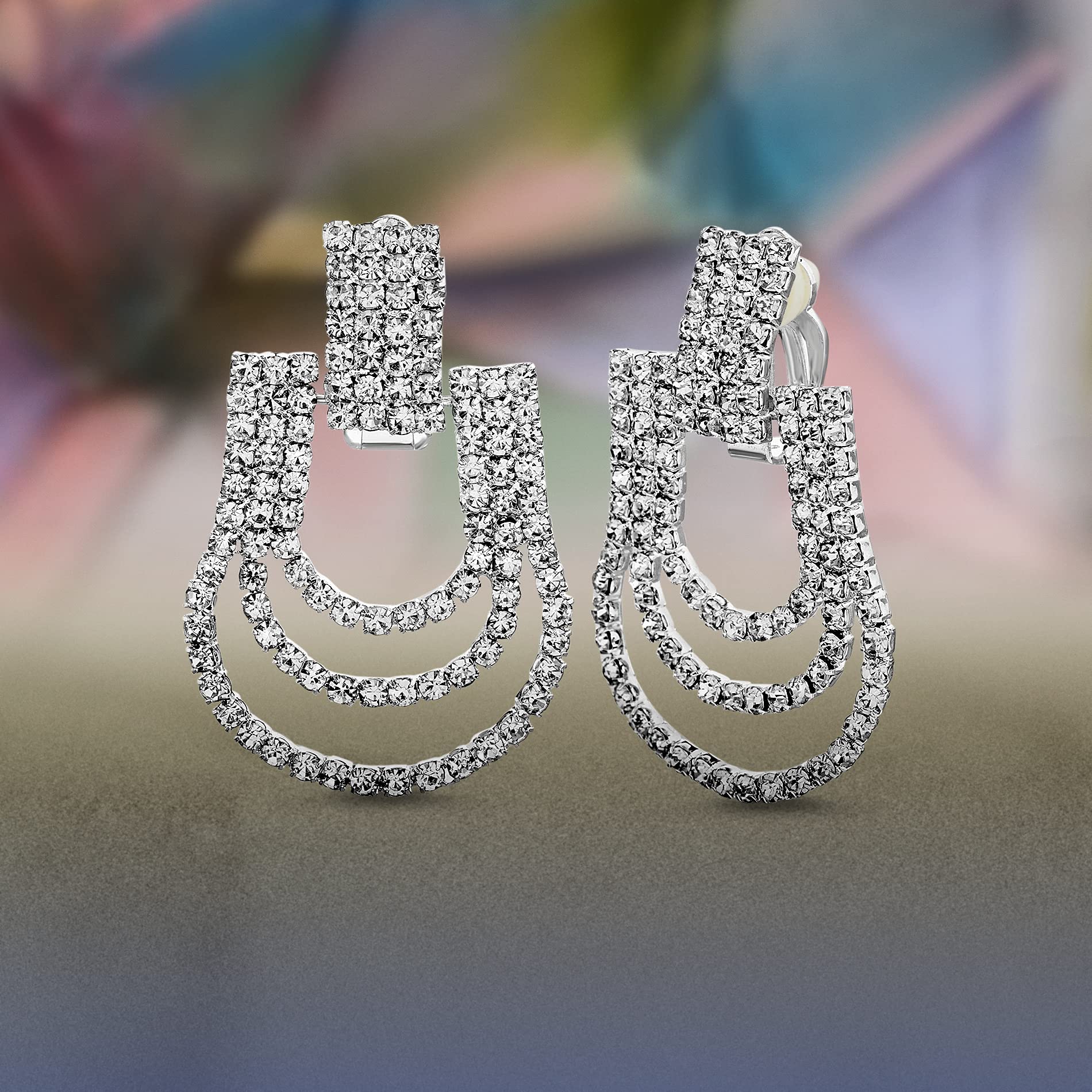 Badgley Mischka Rhinestone Door Knocker Clip On Earrings for Women