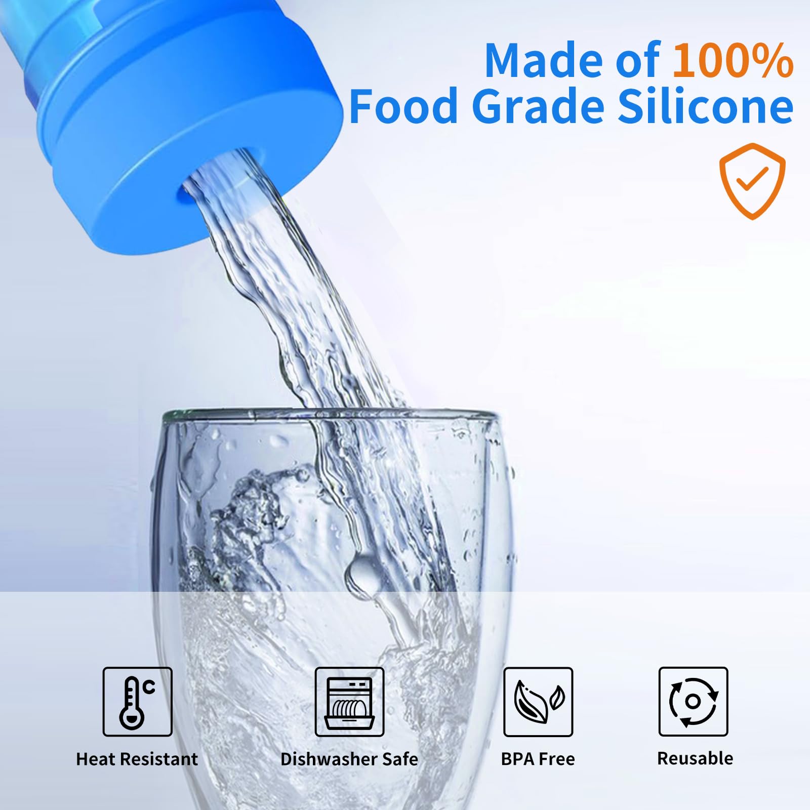 SEVCHY 3 and 5 Gallon Water Jug Cap, Reusable Food Grade Silicone Replacement Cover for 55mm Opening Water Jug Lid, Non Spill Water Bottle Caps - pack of 3