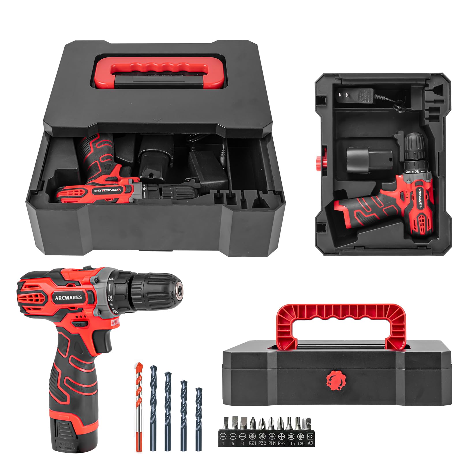 Cordless Power Drill Set, 16.8V Electric Drill Driver Kit, Cordless Power with Battery and Charger,3/8" Keyless Chuck, 2 Variable Speed, 2-Variable Speed Power Drill Kit for Father's Day