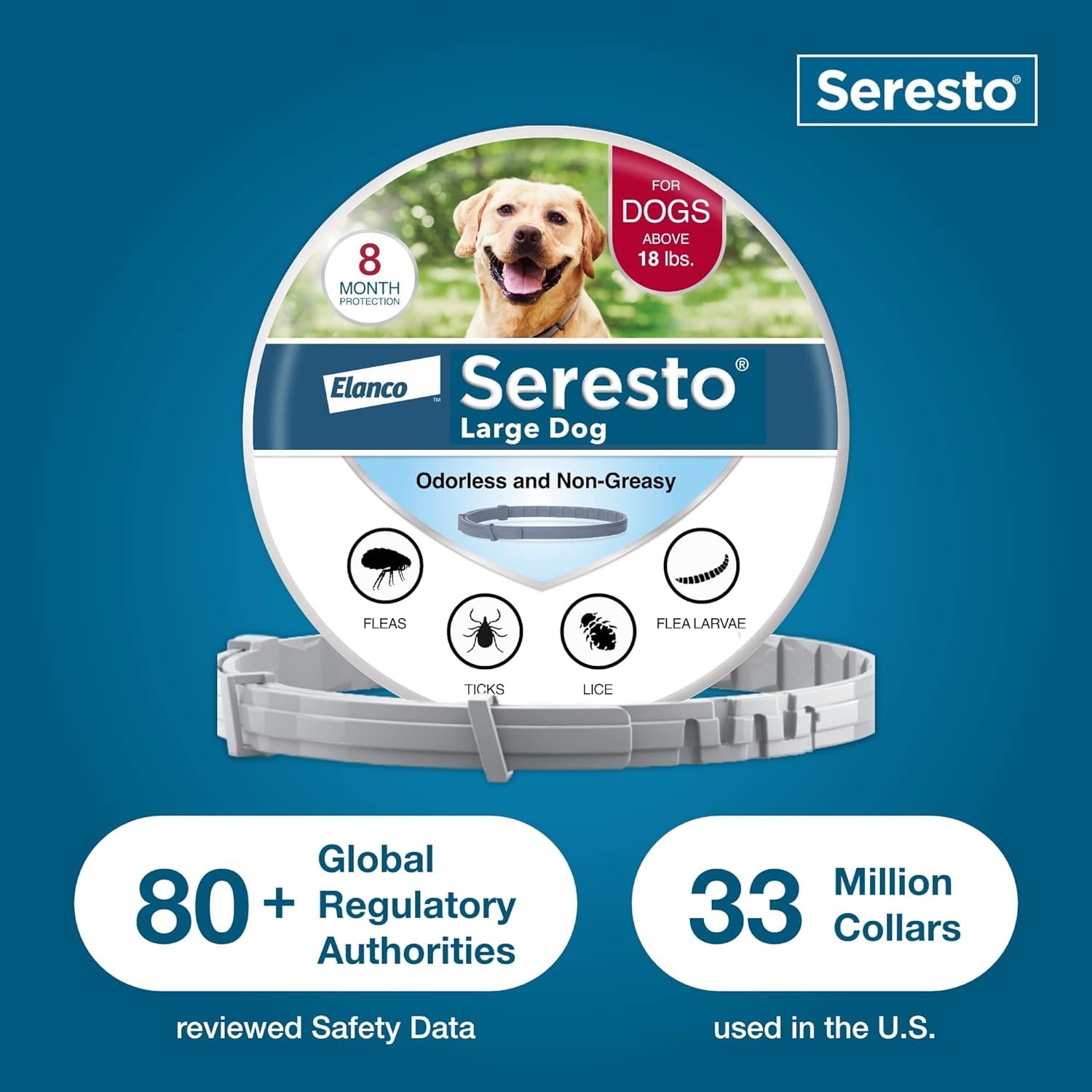 Large Dog Vet-Recommended Flea & Tick Treatment & Prevention Collar for Dogs Over 18 lbs seresto