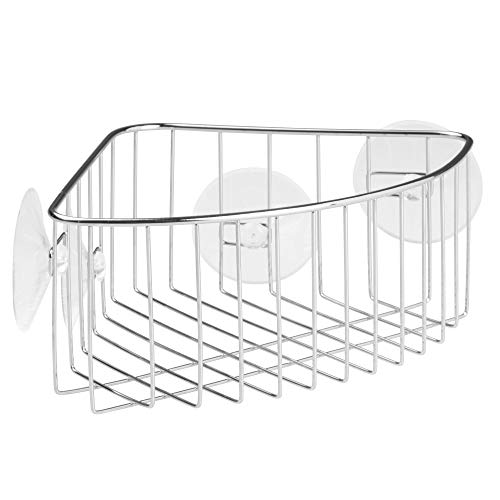 iDesign Rondo Metal Wire Suction Bathroom Shower Caddy Corner Basket for Shampoo, Conditioner, Soap, Creams, Towels, Razors, Loofahs, Stainless Steel
