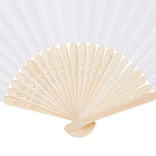 Sepwedd 50pcs White Paper Hand Fan White Bamboo Folding Fan Handheld Fans Paper Folded Fan for Wedding Party and Home Decoration