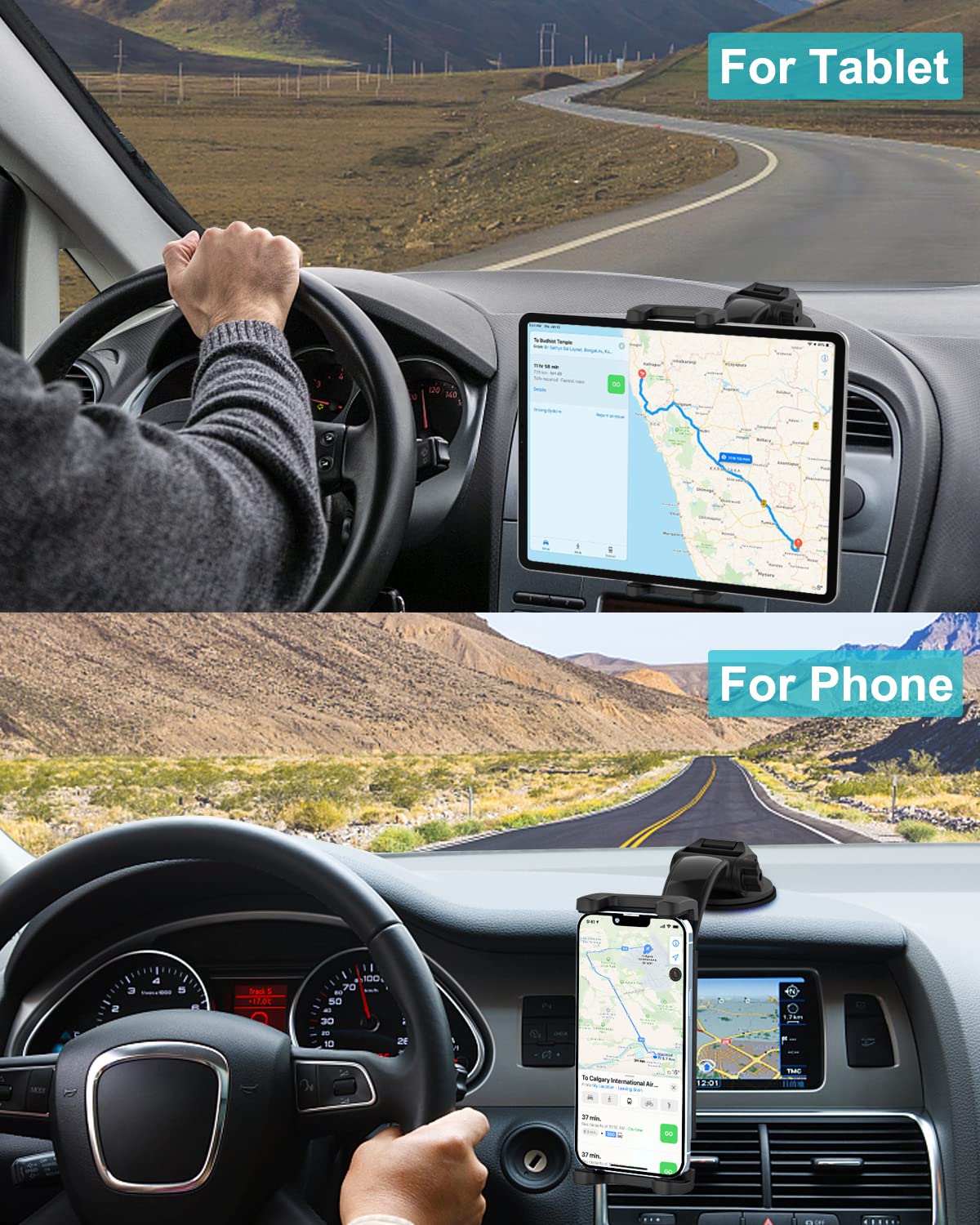 Aozcu Dashboard Car Tablet Mount for Truck, Strong Sticky Suction Cup iPad Holder, Dash Tablet Stand with Adjustable Arm for iPad Pro 12.9 11 Mini Air 5 4, Galaxy Tabs, iPhone, 4-13" Tablets & Phones