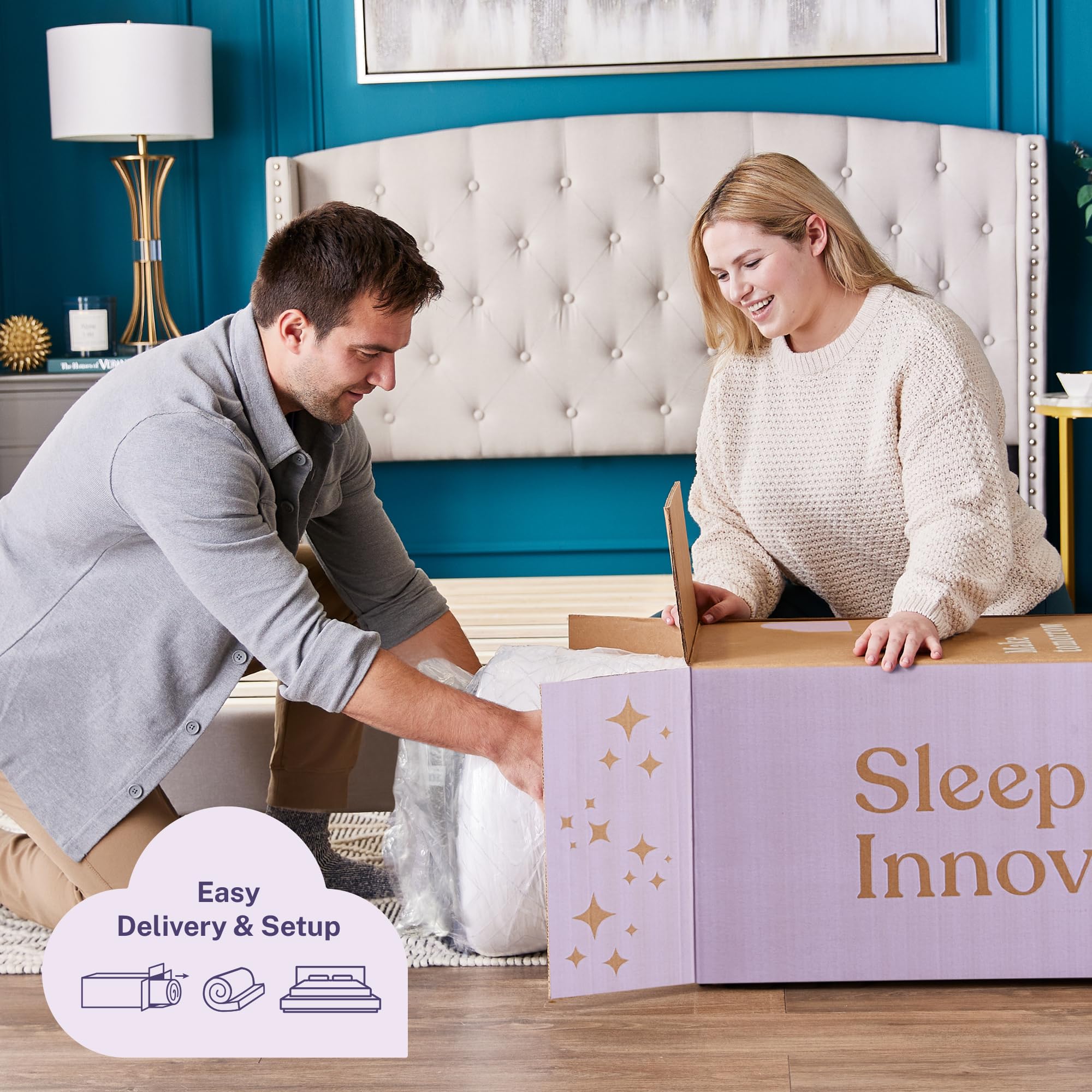 Sleep Innovations Skyler 12 Inch Cooling Gel Memory Foam Mattress, Fiber Fill Pillow Top, Full Size, Bed in a Box, Medium Plush Feel