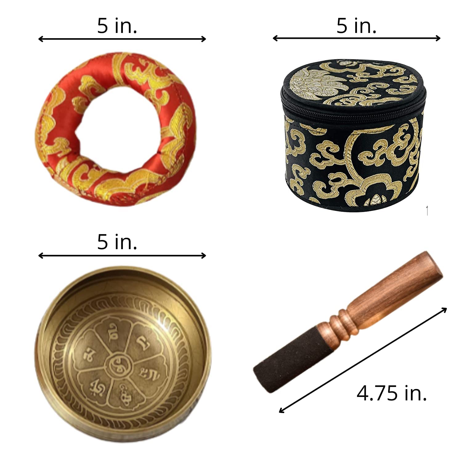 Authentic Hand Crafted Tibetan Singing Bowl Set - Easy to Use with Mallet and Silk Red Cushion