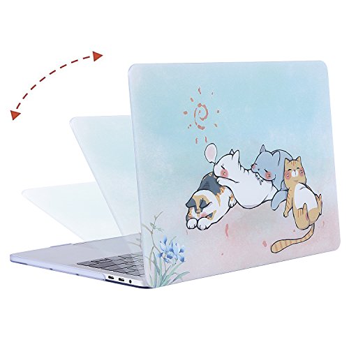 MOSISO Compatible with MacBook Pro 13 inch Case M2 2023, 2022, 2021-2016 A2338 M1 A2251 A2289 A2159 A1989 A1708 A1706, Plastic Pattern Hard Shell Case&Keyboard Cover&Screen Protector, Cute Cat
