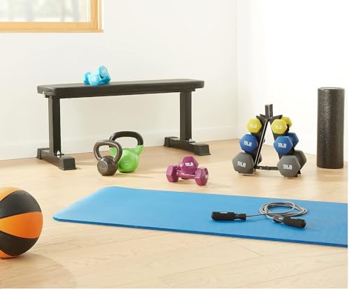 Amazon Basics Neoprene Coated Hexagon Workout Dumbbell Hand Weight, Rack with 2, 3, and 5 pound, Set of 3, Total 20 lb, Pink/Purple/Green