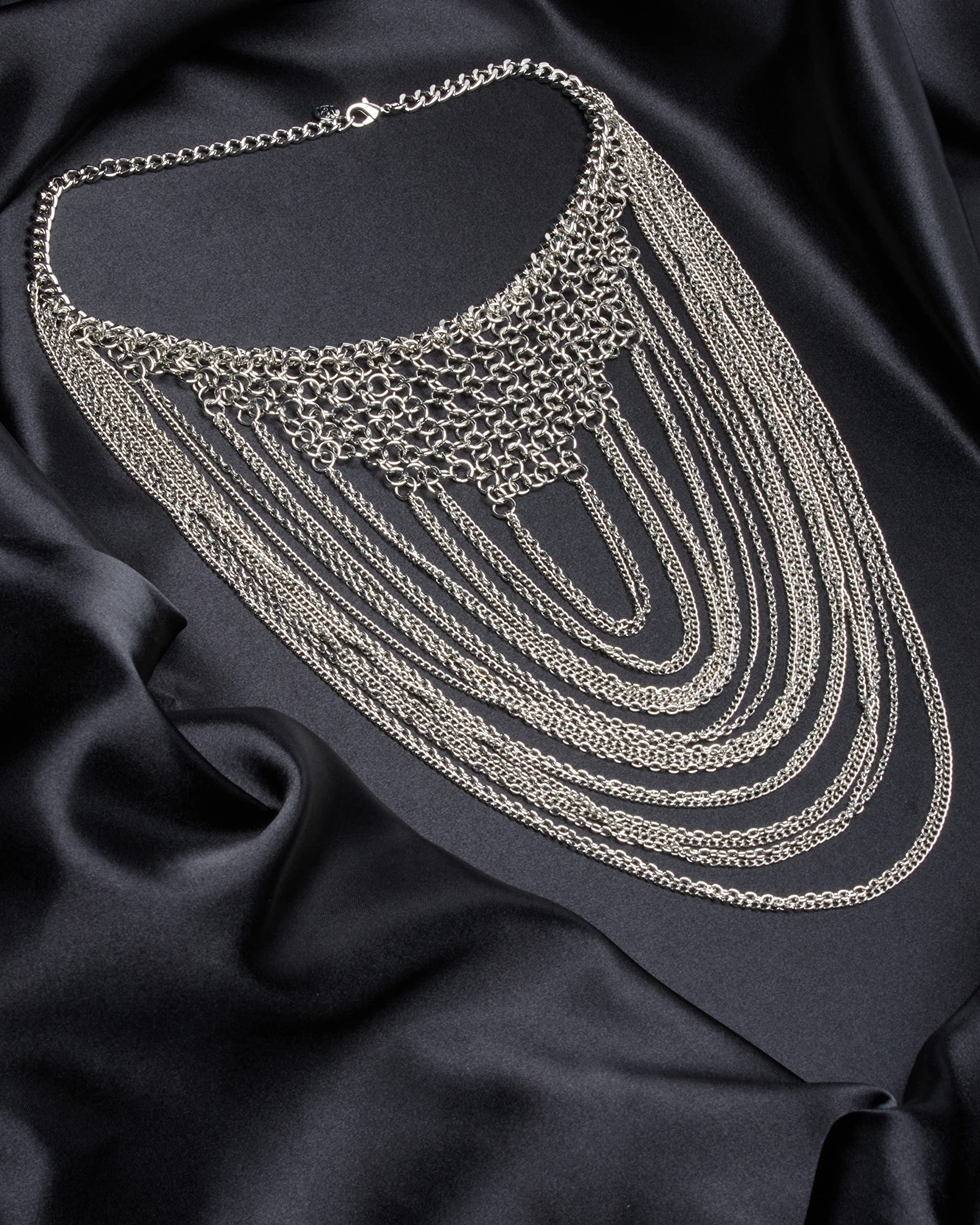 Badgley Mischka Women's Necklace - Elegant Layered Curb Chain Statement Bib Collar Necklace Costume Jewelry, White