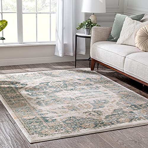 Well Woven Kensington Maxwell Blue Modern Medallion Antique Vintage Distressed Area Rug 3'11" x 5'3"