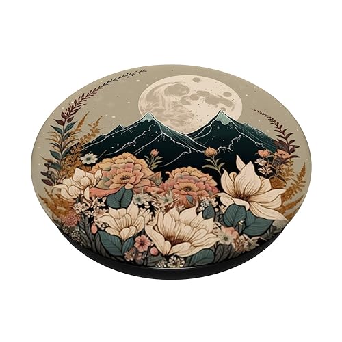 Boho Mountain Moon Phases Floral Aesthetic Chic PopSockets Standard PopGrip