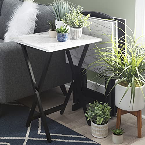 Linon Tray Table Set, 15.75"D x 18.9"W x 26.38"H, White