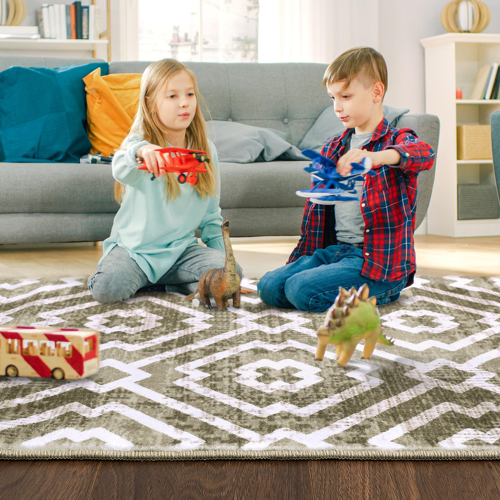 CAROMIO Washable Small Rug Modern Geometric Trellis Entryway Rug Area Rug Stain Resistant Non-Slip Distressed Moroccan Accent Rug for Indoor Front Entrance Kitchen Bathroom, Navy, 2' x 3'
