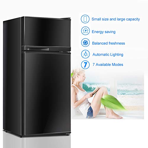 Safeplus Compact Refrigerator, 3.4 cu ft. Unit Cold-rolled Sheet Mini Refrigerator with freezer, Dorm fridge with Adjustable Removable Shelves,Black