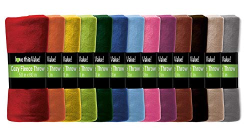 Imperial Home 50x60 Soft Bulk Fleece Throw Blankets, Throw Blanket for Couch, Travel, Bed, Room, Fleece Travel Blanket, Lightweight Blanket, Fall Blankets & Throws, Cozy Blanket, 12 pk (Multicolor)