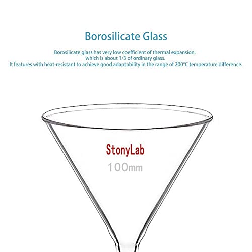 stonylab 4pcs Glass Funnel Set, Heavy Wall Borosilicate Glass Short Stem Funnels Filling Funnels, 50 mm/75 mm/100 mm/120 mm Diameter