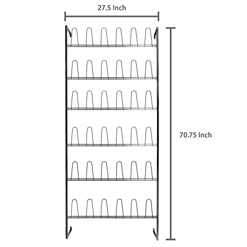 MyGift Black Metal Shoe Organizer for Entryway, Wall Mounted Shoe Rack for Closet with 36 Hooks, Holds up to 18 Pair