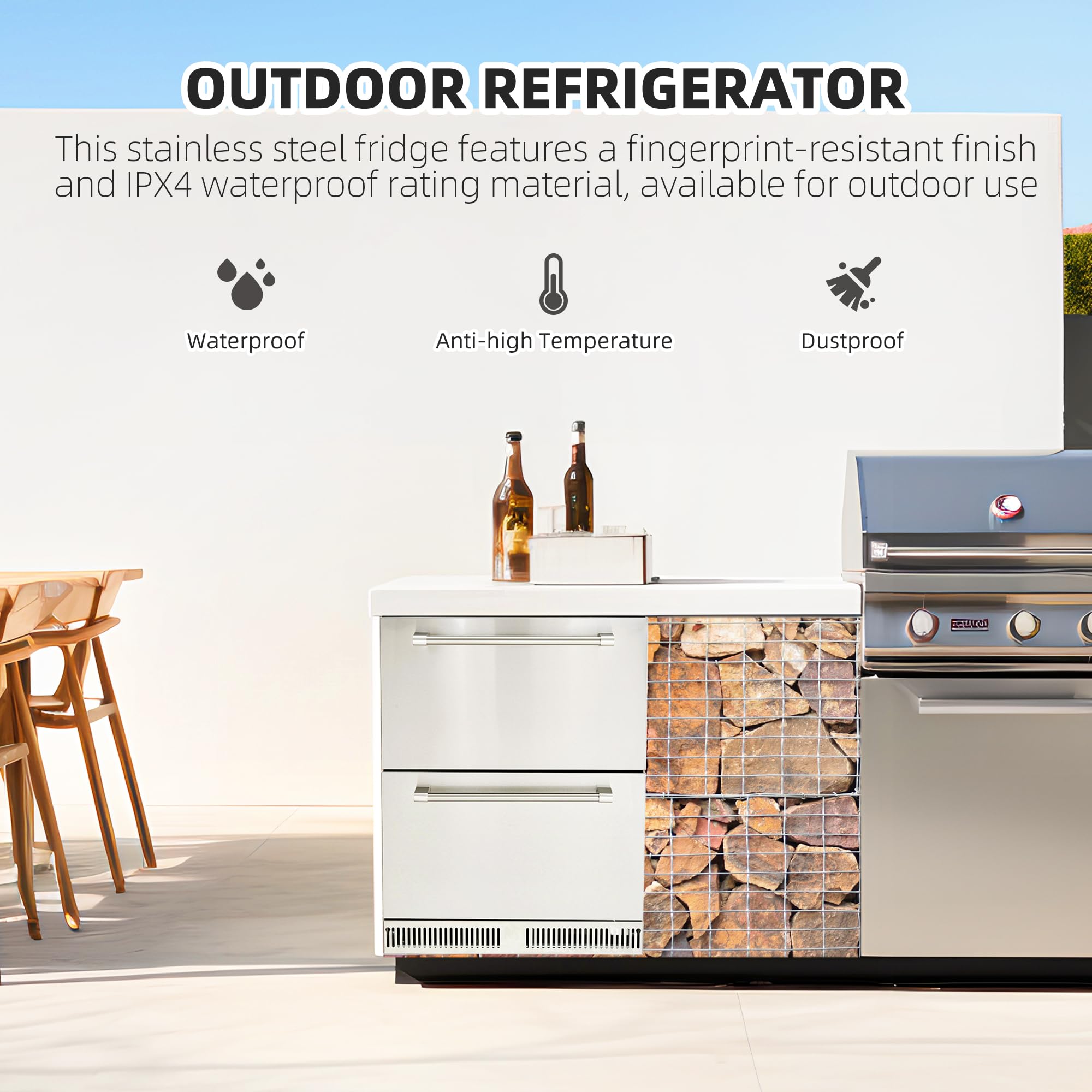 Garvee 24 inch Undercounter Refrigerator, 5.12 Cu.Ft Outdoor Fridge for Patio, Wine and Beverage Refrigerator, Drawer Refrigerator Under Counter Fridge Ideal for Home and Commercial