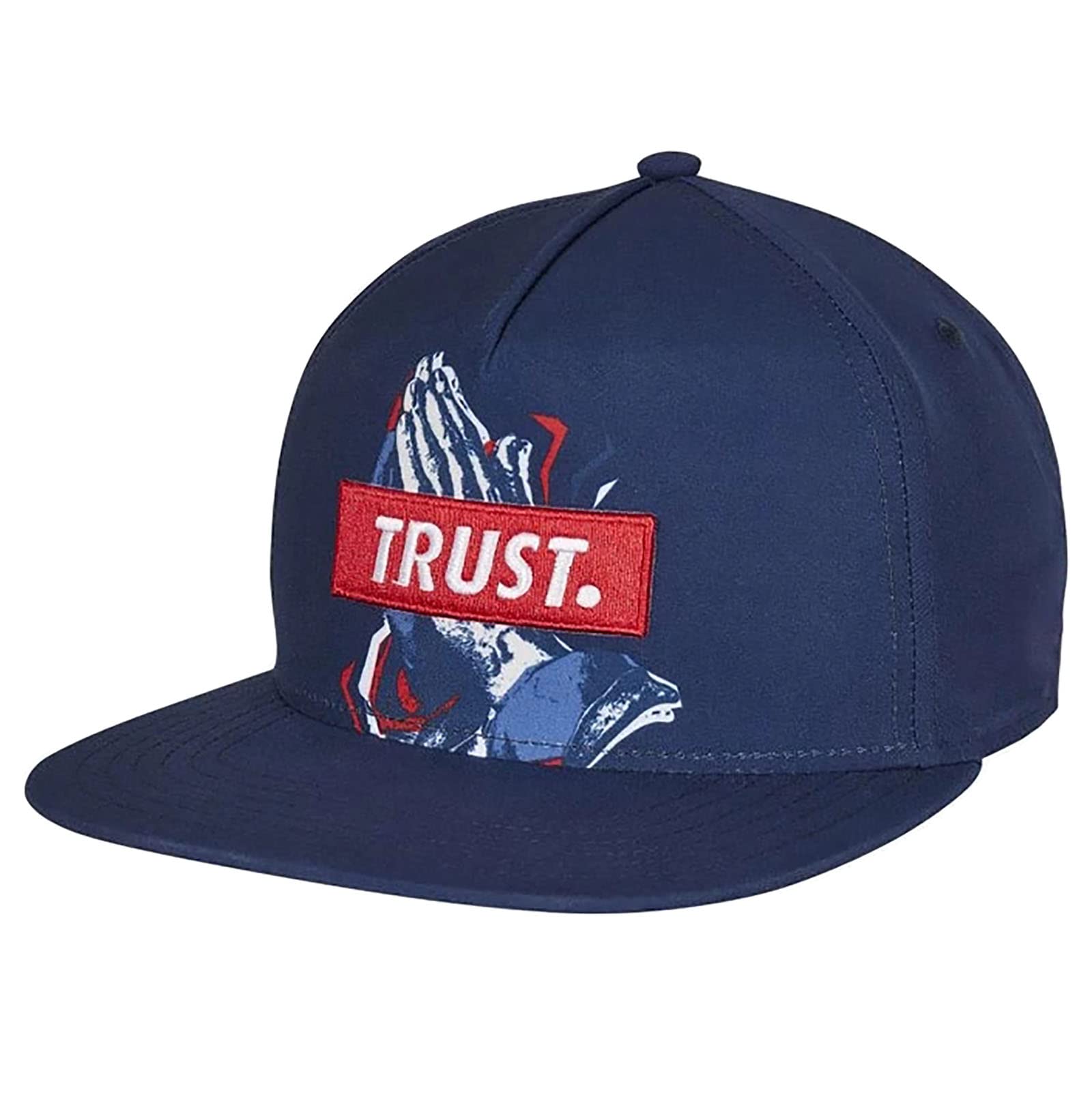 AyCaiu Snapback Hat with Embroidery Prayer Gesture Trust, Flat Bill Baseball Cap for Men & Women (Blue)
