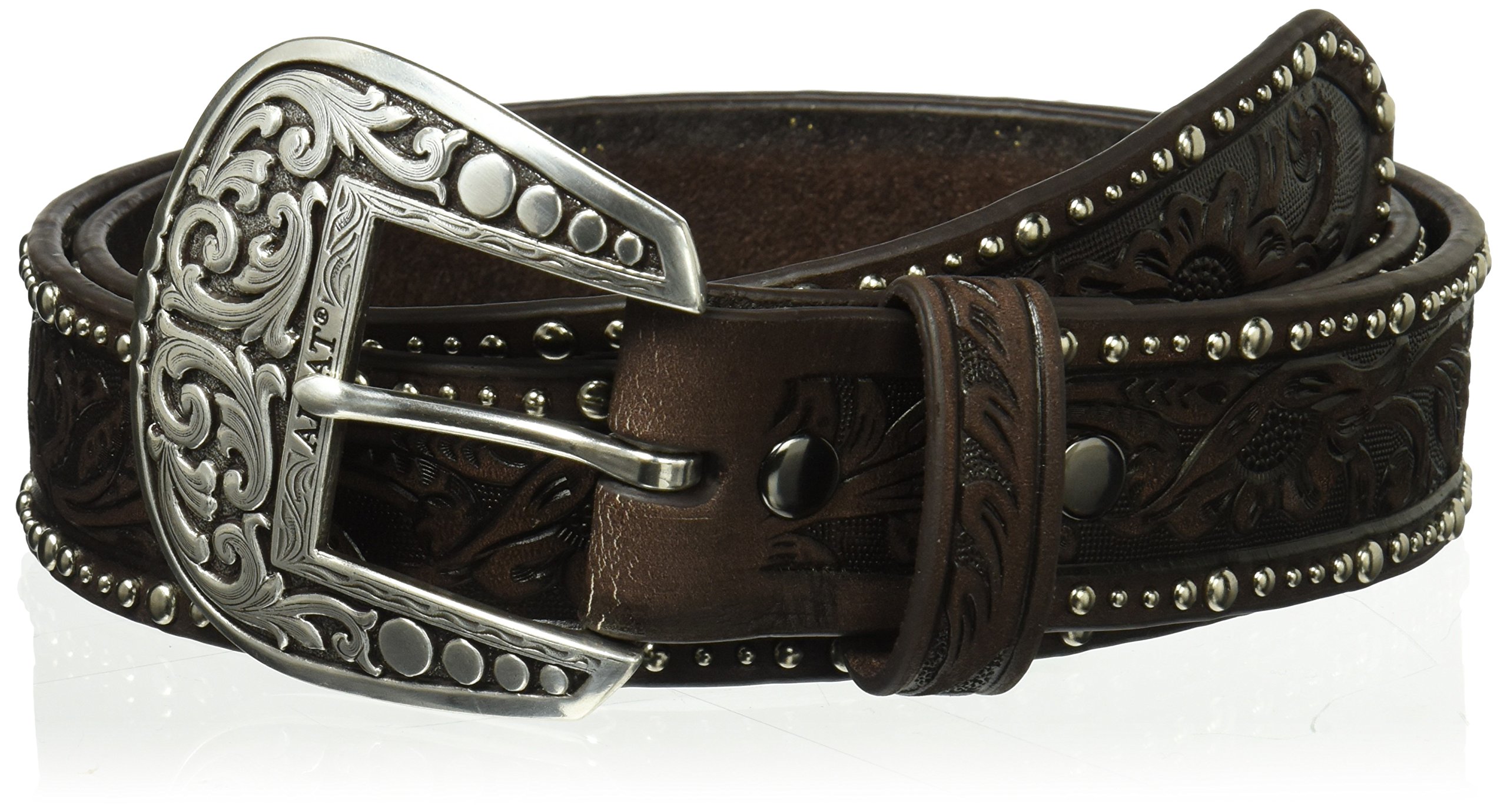 Ariat Women's Floral Nail Head Edge Belt, Brown, Large