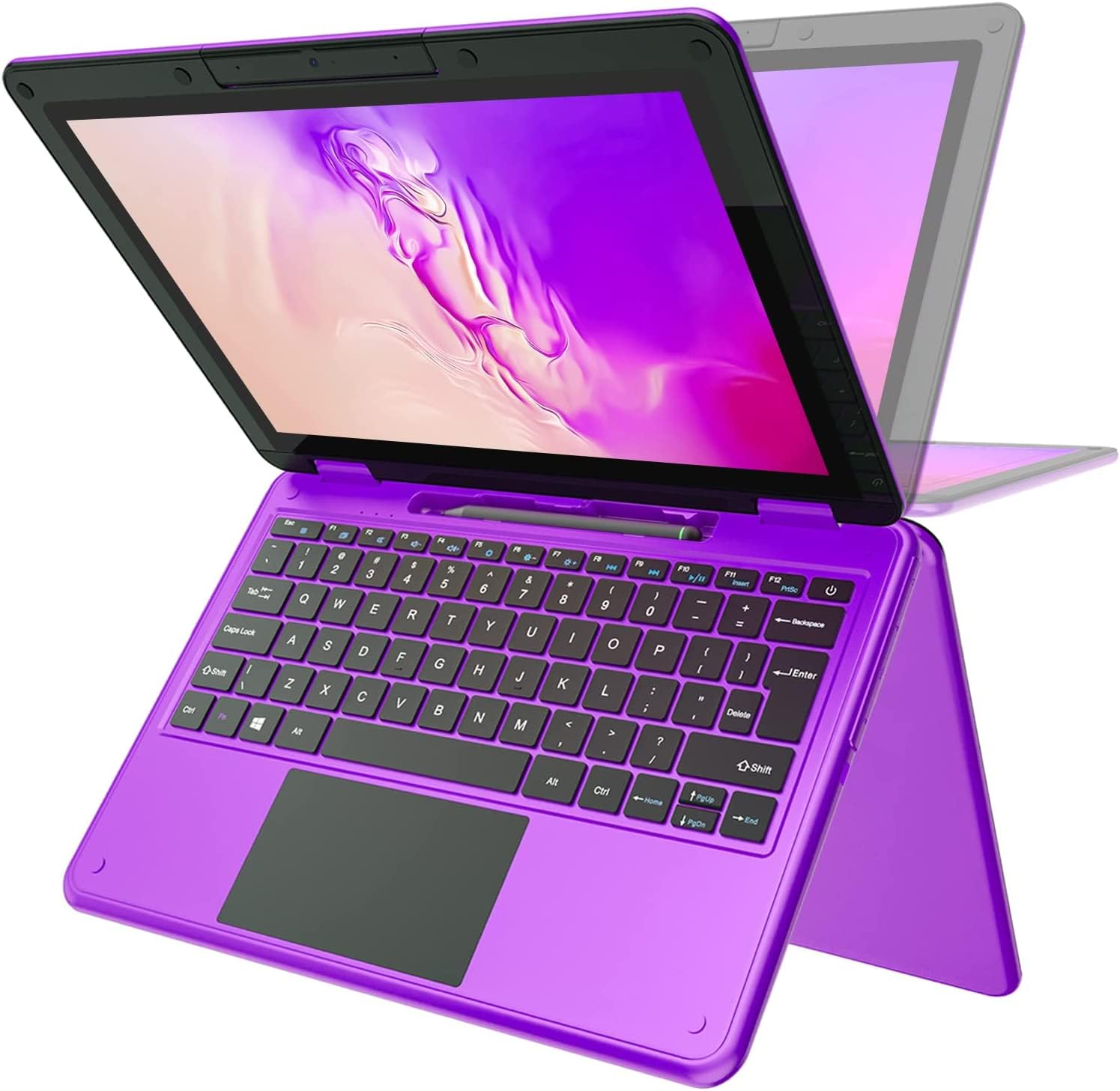 AWOW Touchscreen Laptop with Stylus, 2 in 1 11.6" FHD Purple Intel 4 Core Celeron N4120 Processor Windows 11 OS 6GB RAM 256GB M.2 SSD Storage Kids Convertible Laptop