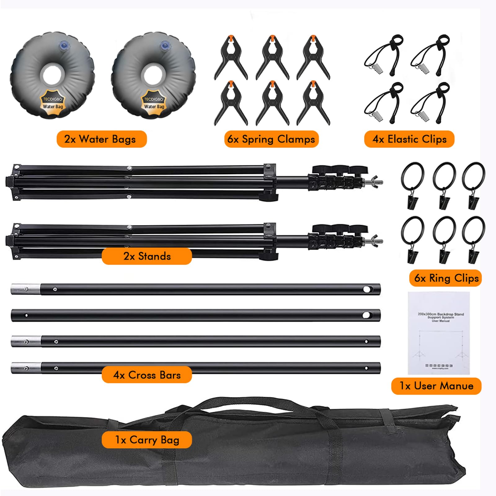 Backdrop Stand, Photo Video Studio 8.5 x10ft Adjustable Support Portable Backdrop Stand Heavy Duty for Photoshoot, Parties, Projector Screen with 2 Water Bag, 6 Backdrop Clips,6 Curtain Ring Clip