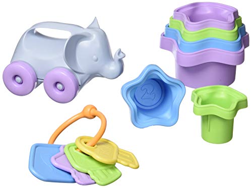 Green Toys Baby Toy Starter Set (First Keys, Stacking Cups, Elephant) Closed Box