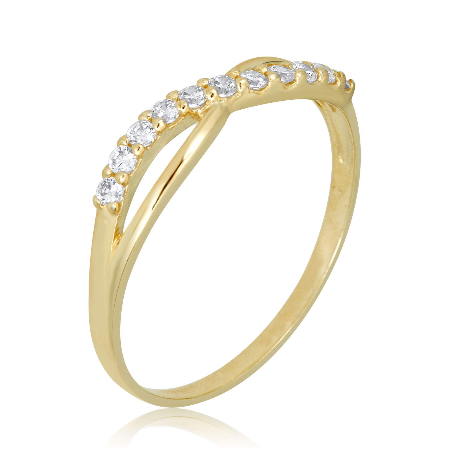 AVORA 10K Yellow Gold Simulated Diamond CZ Cross-over Infinity Twist Band Ring - Size 7