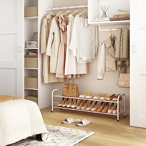 Hoctieon 2 Tier Shoe Rack for Closet, Shoe Rack FreeStanding, Entryway Shoe Shelf, Shoe Storage Organizer, Durable Mesh Style Shoe Rack, White