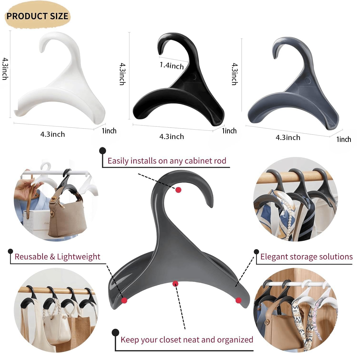 Zakrafo 6 Pcs Purse Hanger Bag Hanger Purse Organizer for Closet Organizer Storage Purses Handbags Bag Backpacks Tote (White)