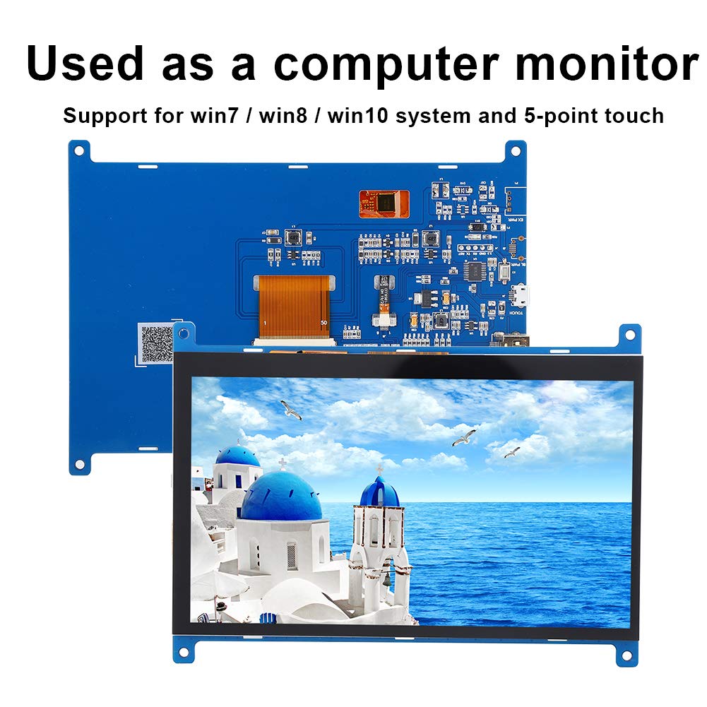 ASHATA 7-Inch 1024 x 600 HD for HDMI TFT Touch Screen HDMI Capacitive Display for Raspberry Pi 4B/3B,Windows 10 8 7 Monitor