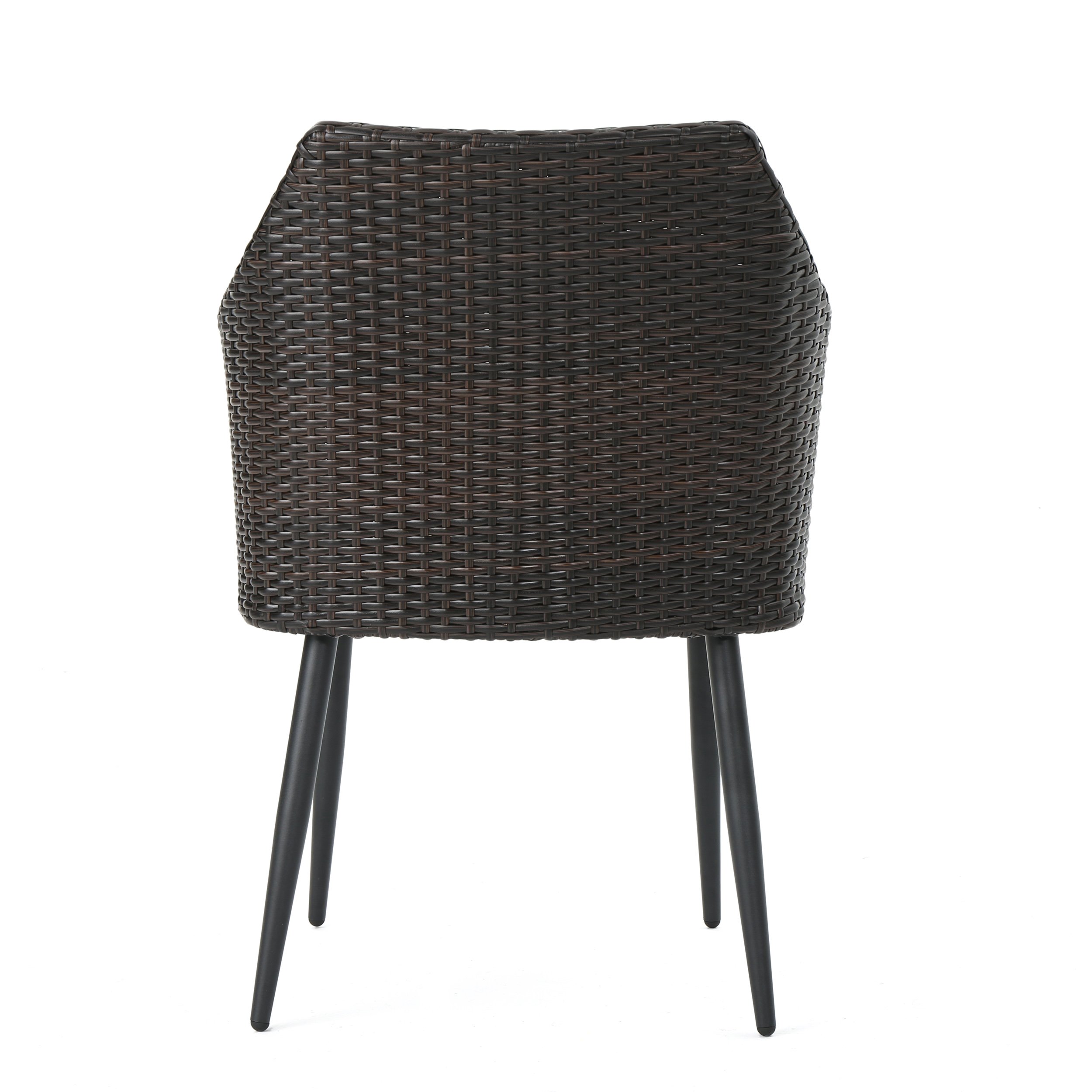 Christopher Knight Home Iona Outdoor Wicker Dining Chairs with Metal Legs and Water Resistant Cushions, 2-Pcs Set, Multibrown / Textured Beige / Dark Brown