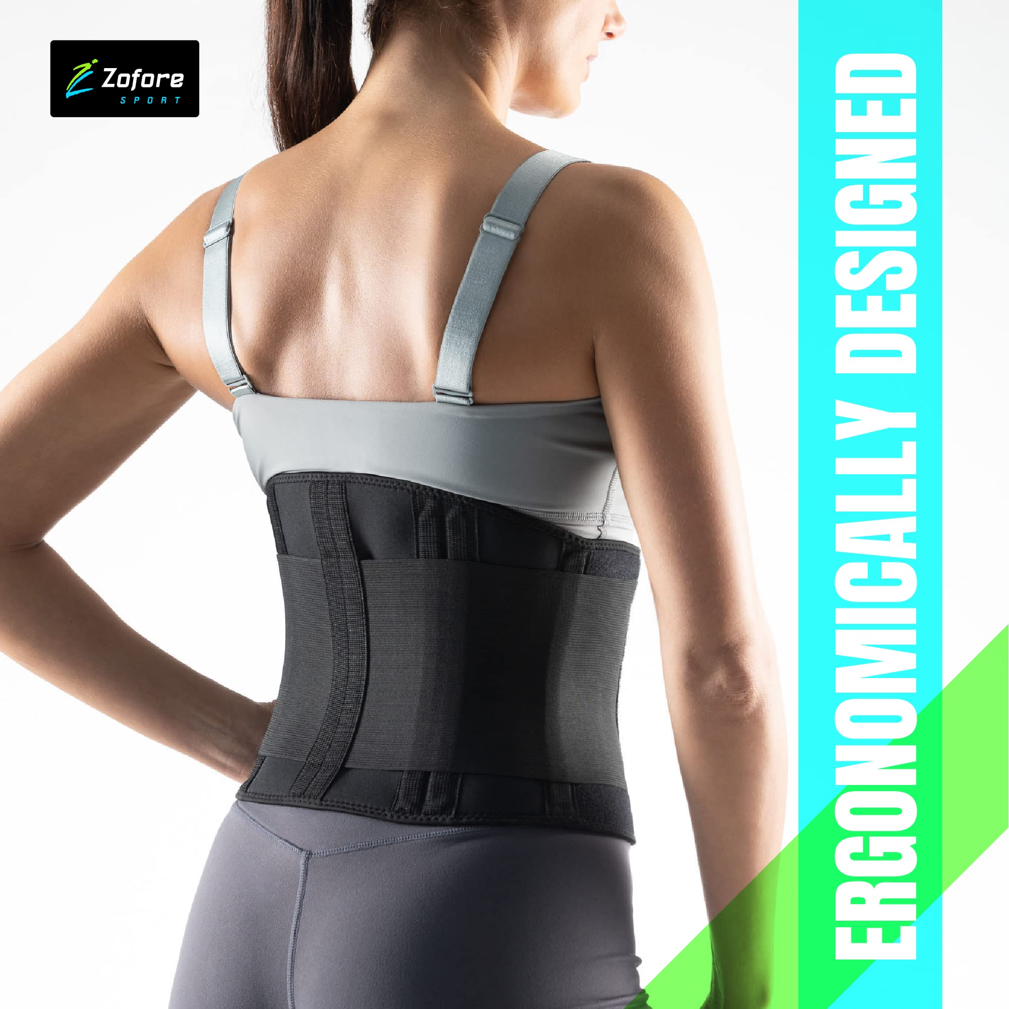 Back Brace Support Belt for Lower Back Pain by Zofore - L/XL - Sciatica, Herniated Disc, and Injury Recovery, Supportive Compression with Lumbar Support Strips for Men Women, Breathable Neoprene