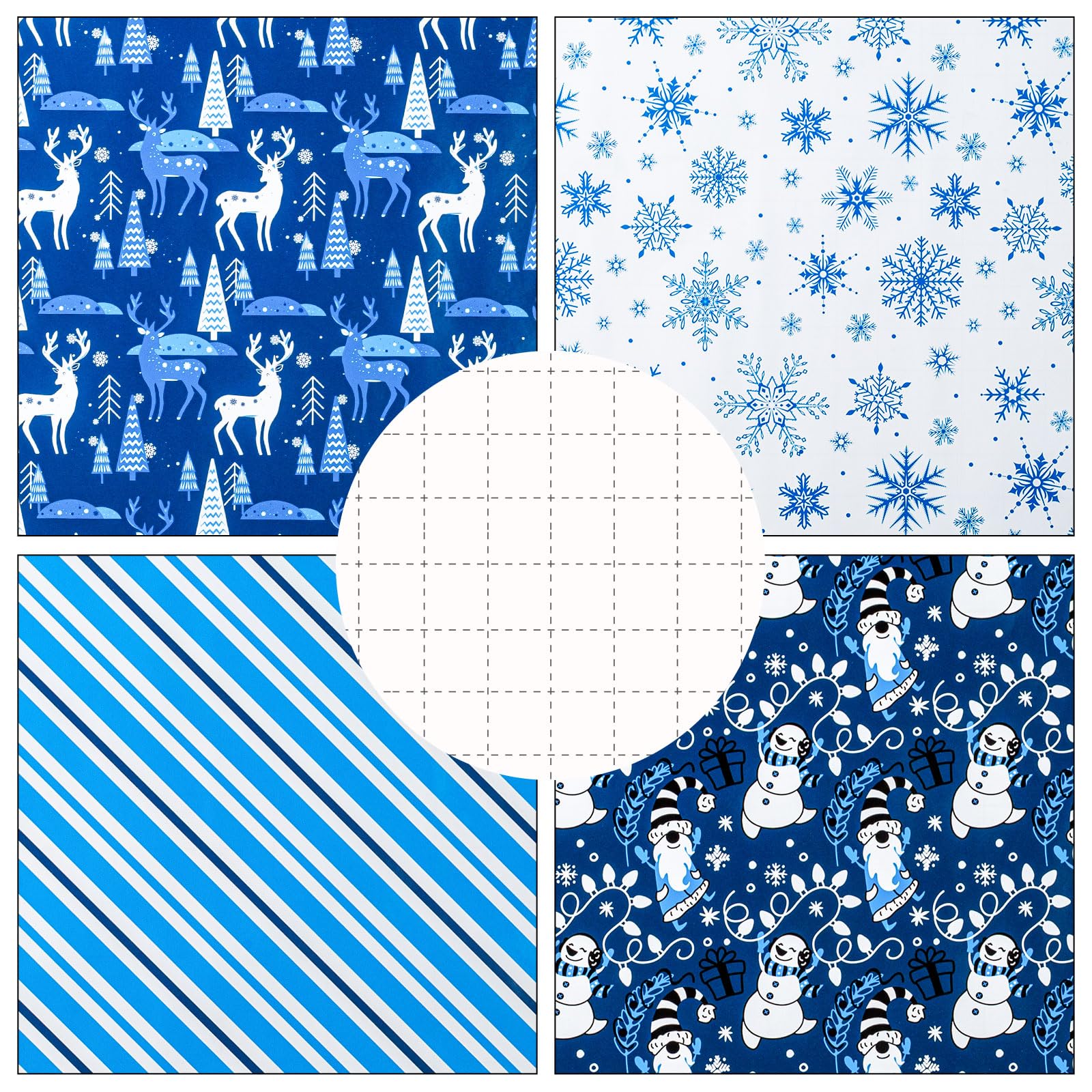 Flyhill Jumbo Christmas Wrapping Paper Bundle with Gridlines-30 In X120 In-4 Roll-Snowmen & Santa Claus & Snowflakes & Reindeer & White Stripes & Tree for New Year,Birthday,Holiday