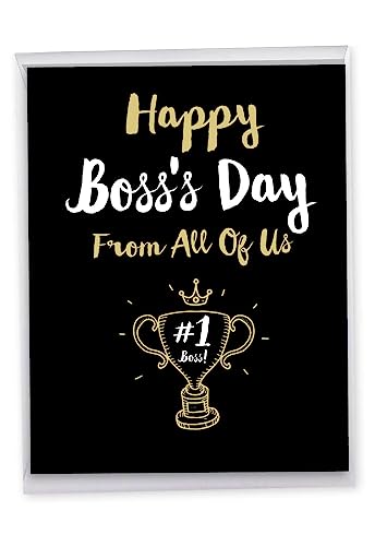 NobleWorks - 1 Jumbo Greeting Card for Boss (8.5 x 11 Inch) - Manager Gratitude, Thanks Notecard for Bosses - Happy Boss's Day from All J5886BOG-US