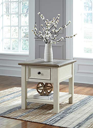 Signature Design by Ashley Bolanburg Farmhouse Square Two Tone End Table, Antique Cream