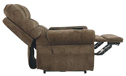 Signature Design by Ashley Ernestine Upholstered Power Lift Adjustable Oversized Recliner, Brown