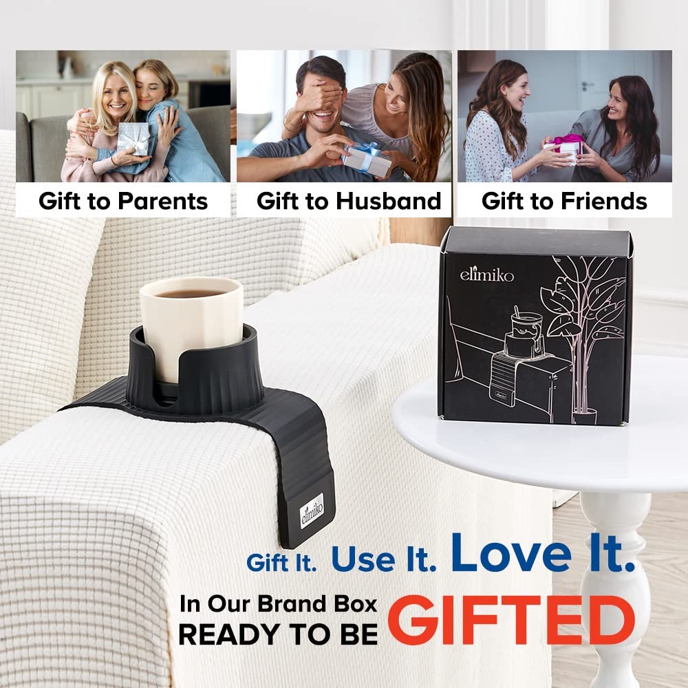 Couch Cup Holder, Elimiko Silicone Sofa Drink Holder with Upgrade Large Cup Holder, for Oversized Mug/Cup/Tumbler/Drink/Coffee/Bottle/Cans (Mocha Brown)