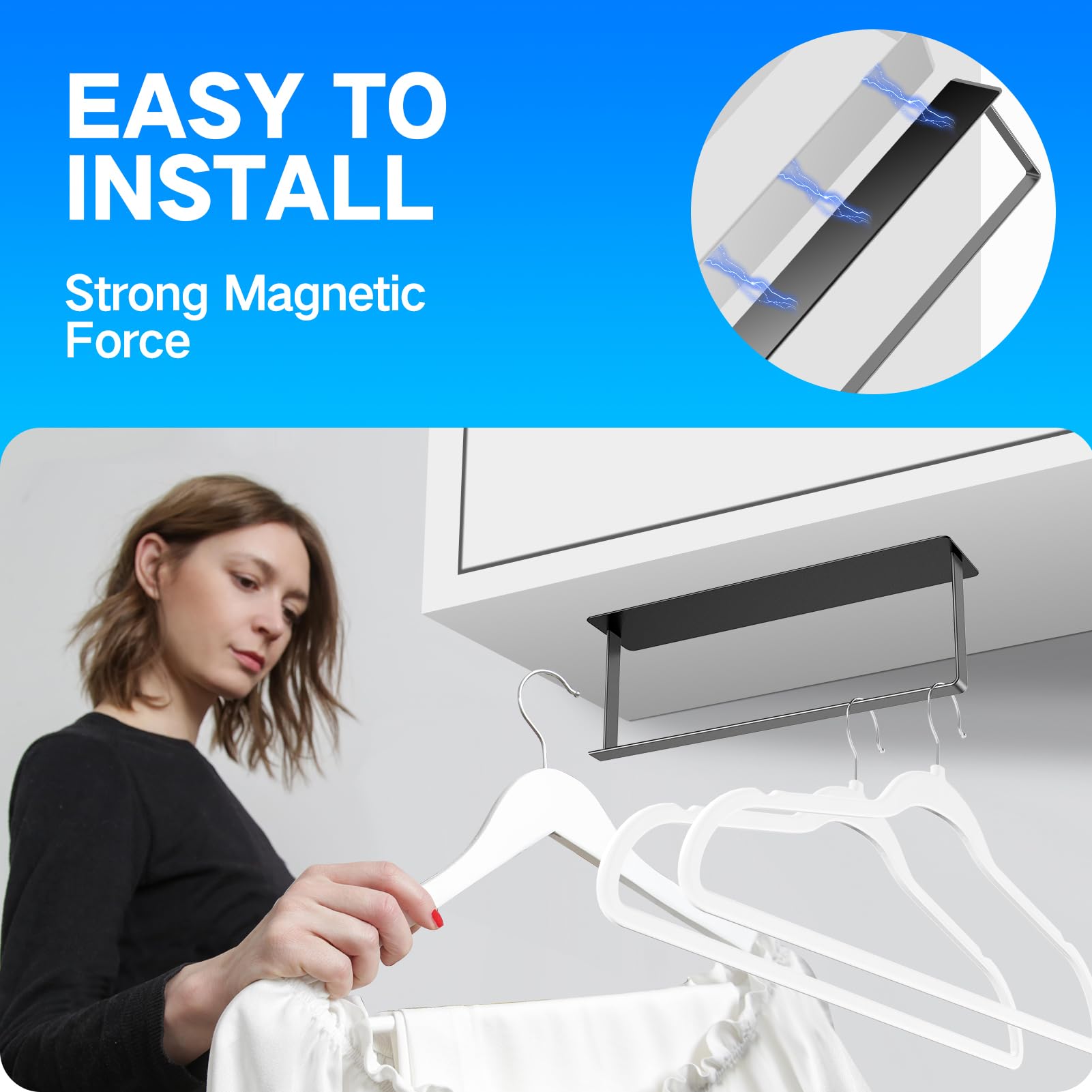 LECTRUS Powerful Magnetic Hanger Organizer Stacker- Easy Install for Dryer and Washer, Space Saving Hanger Holder for Your Laundry Room, Durable Premium Metal Material Hanger Stand, Black (White)