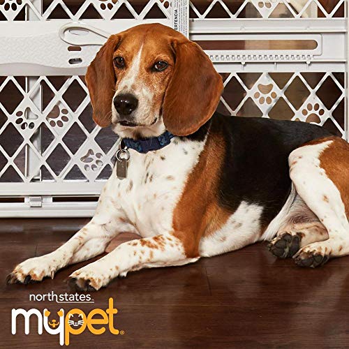 MYPET North States 50" Extra Wide Wire Mesh Petgate. Hassle free install with no tools. Pressure Mount. Fits 29.5"-50" wide (31" Tall, Sustainable Hardwood)